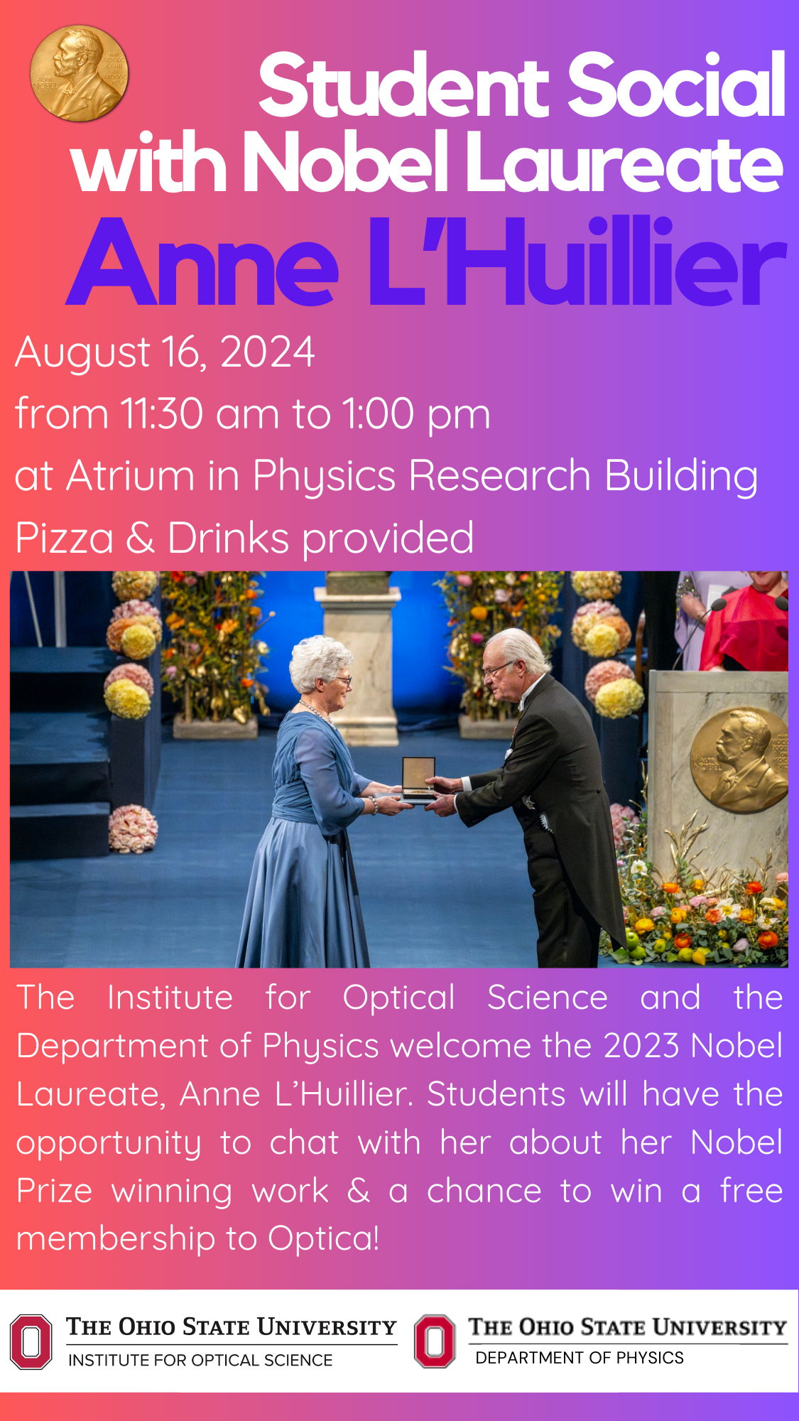 Student Social with Nobel Laureate, Anne L'Huillier | Institute for ...